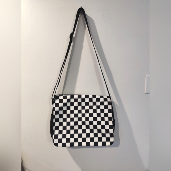 Blue Star Trader | Bags | Custom Black And White Checkered Messenger ...